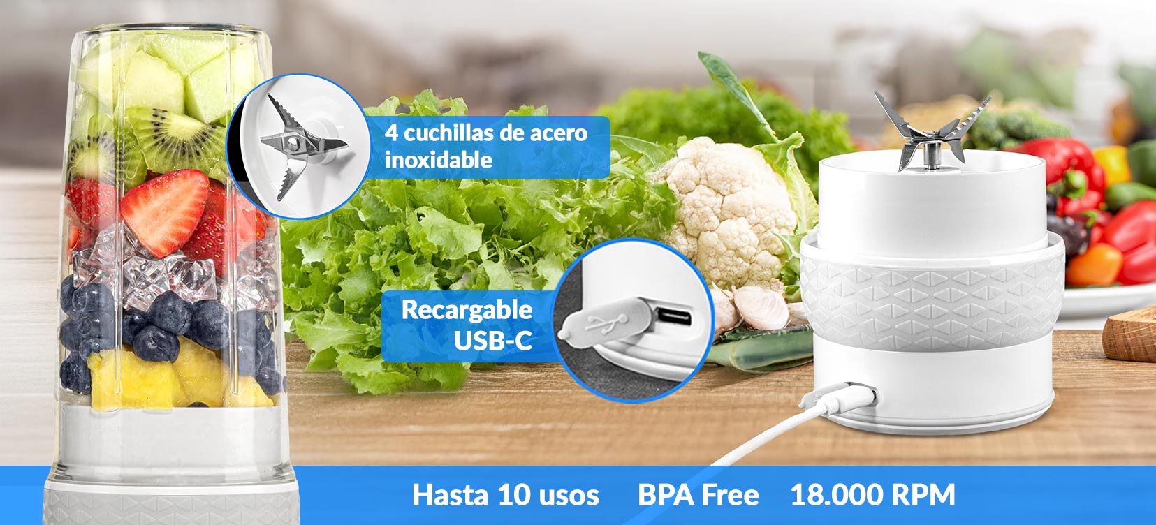 Licuadora de mano recargable Bionic Blade
